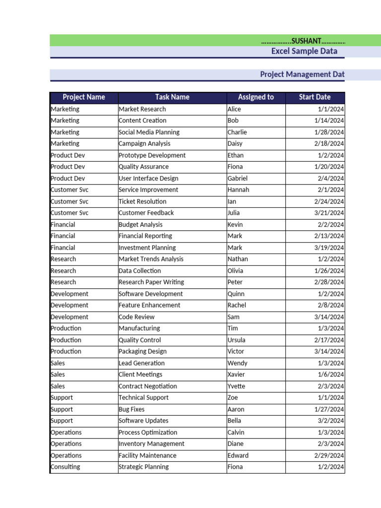 Project Management Sample Data | PDF | Computing | Information Technology