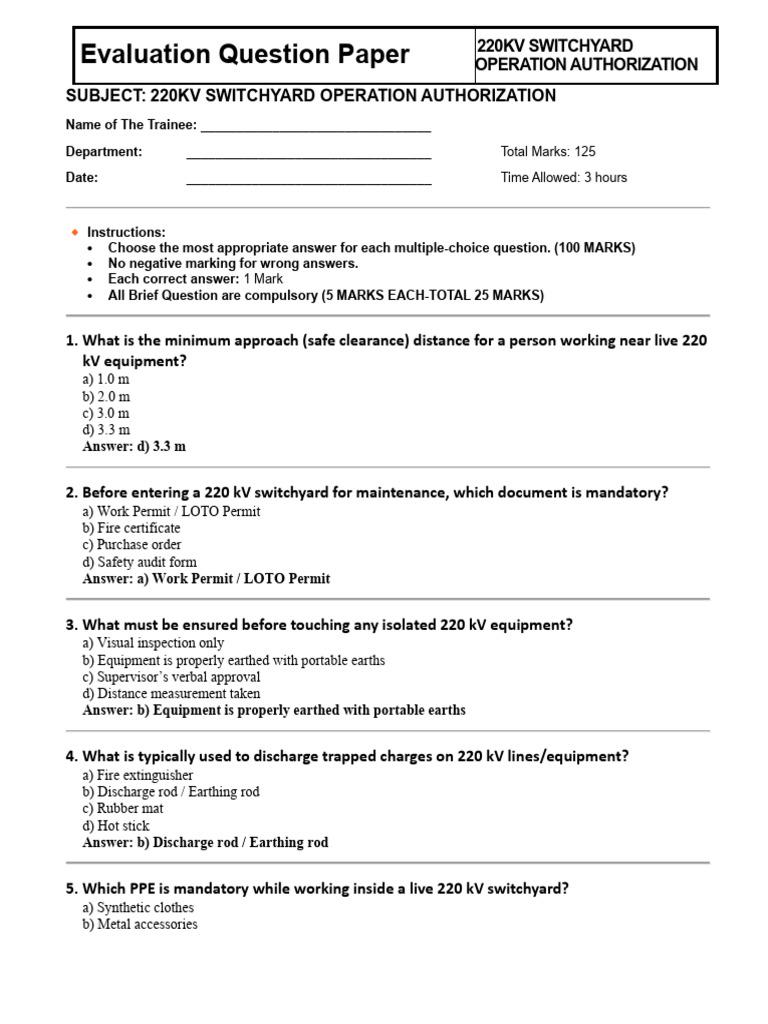 Switchyard Isolation Authorization Question | PDF | Electrical Grid ...