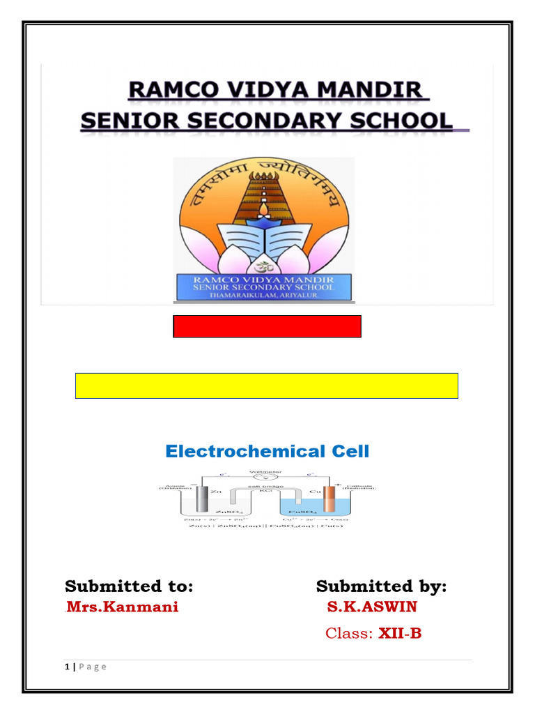 Introduction Certificate and Acknowledgement ( ELECTROCHEMICAL CELL ...