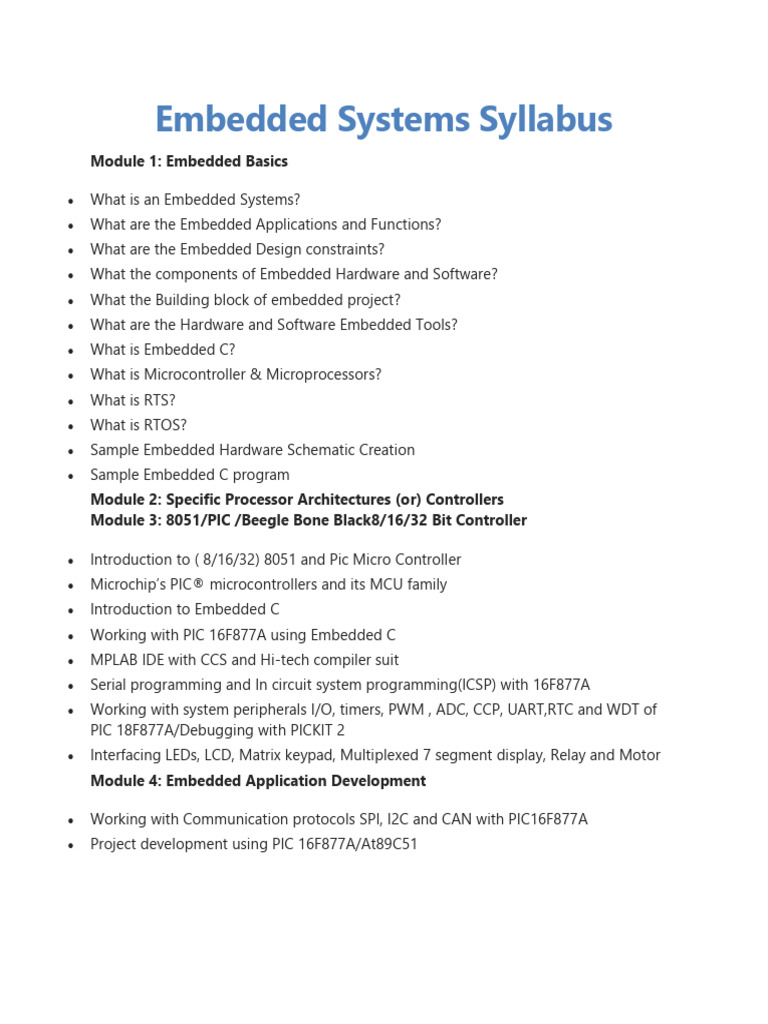 Embedded Systems Syllabus | PDF | Embedded System | Microcontroller