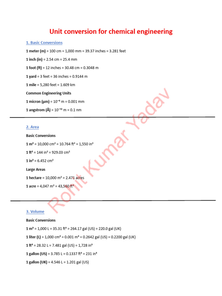 Unit Conversion For Chemical Engineering | PDF | Fahrenheit | Gallon
