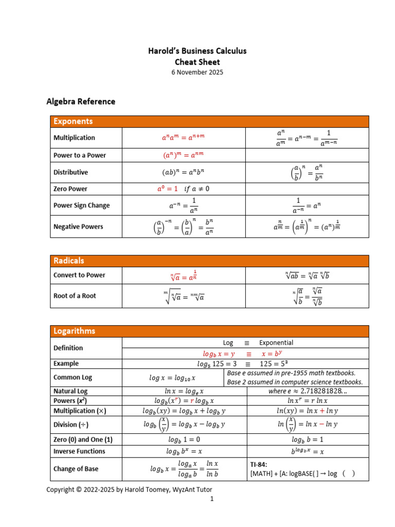 Business Calculus Cheat Sheet | PDF | Price Elasticity Of Demand | Demand