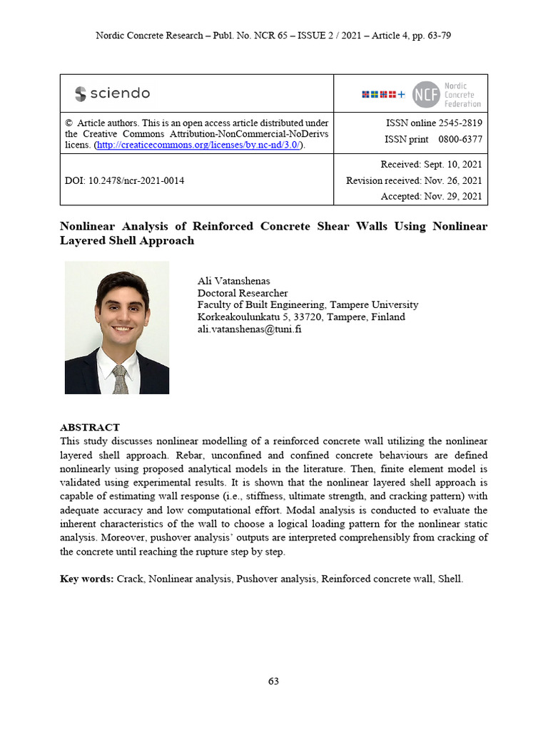 Nonlinear Analysis of Reinforced Concrete Shear Walls Using Nonlinear ...