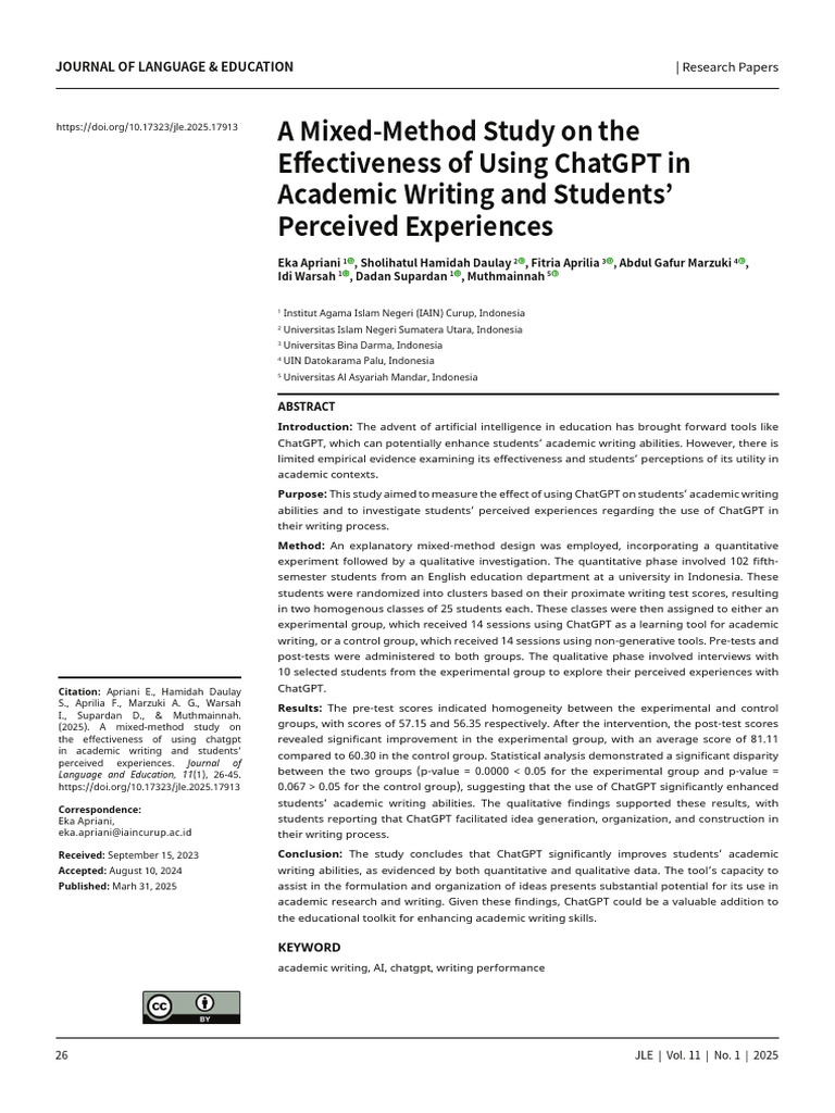 A Mixed Method Study On The Effectiveness of Using Chatgpt in Academic ...