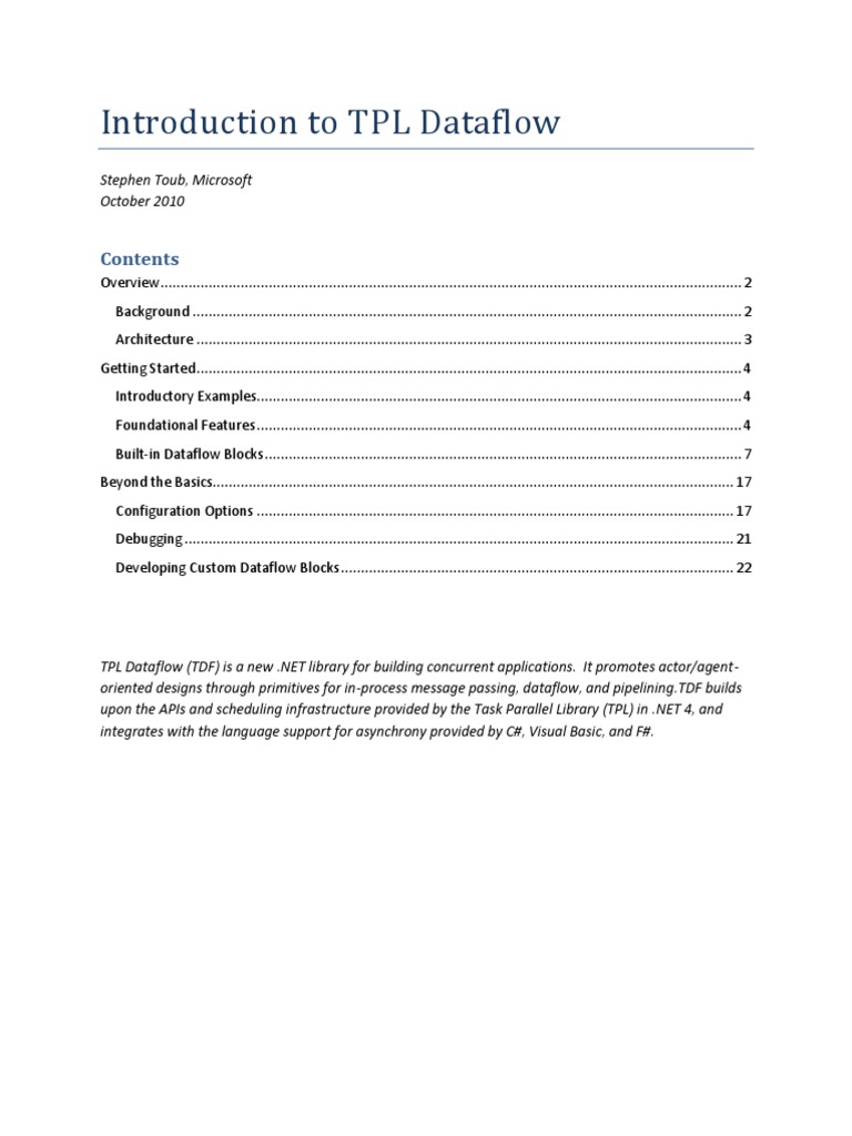 Data Flow Introduction To Tpl Dataflow Pdf Parallel Computing Message Passing