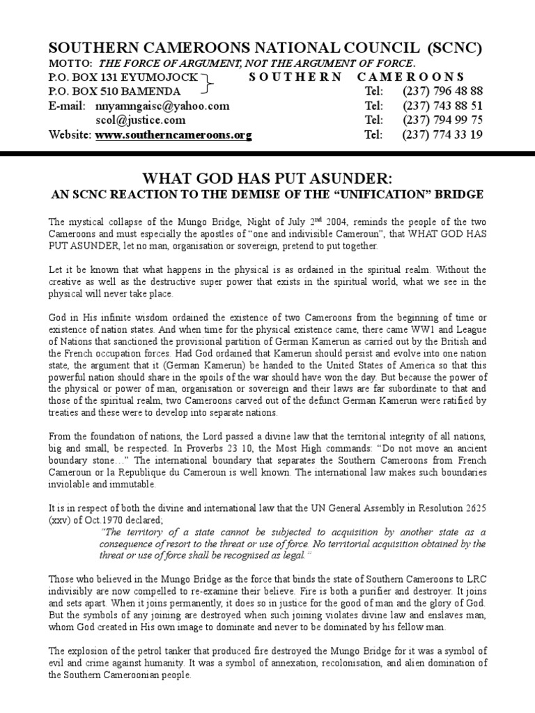 Southern Cameroons National Council (SCNC) | PDF | Cameroon