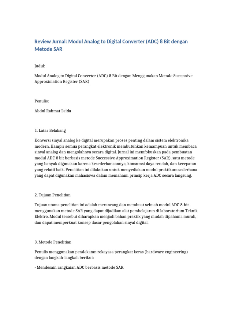 Modul ADC 8 Bit Metode SAR untuk Edukasi | PDF