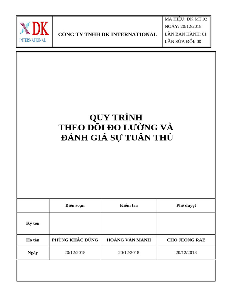 DK - mt.03 Quy Trinh Theo Doi Do Luong Va Danh Gia Su Tuan Thu | PDF