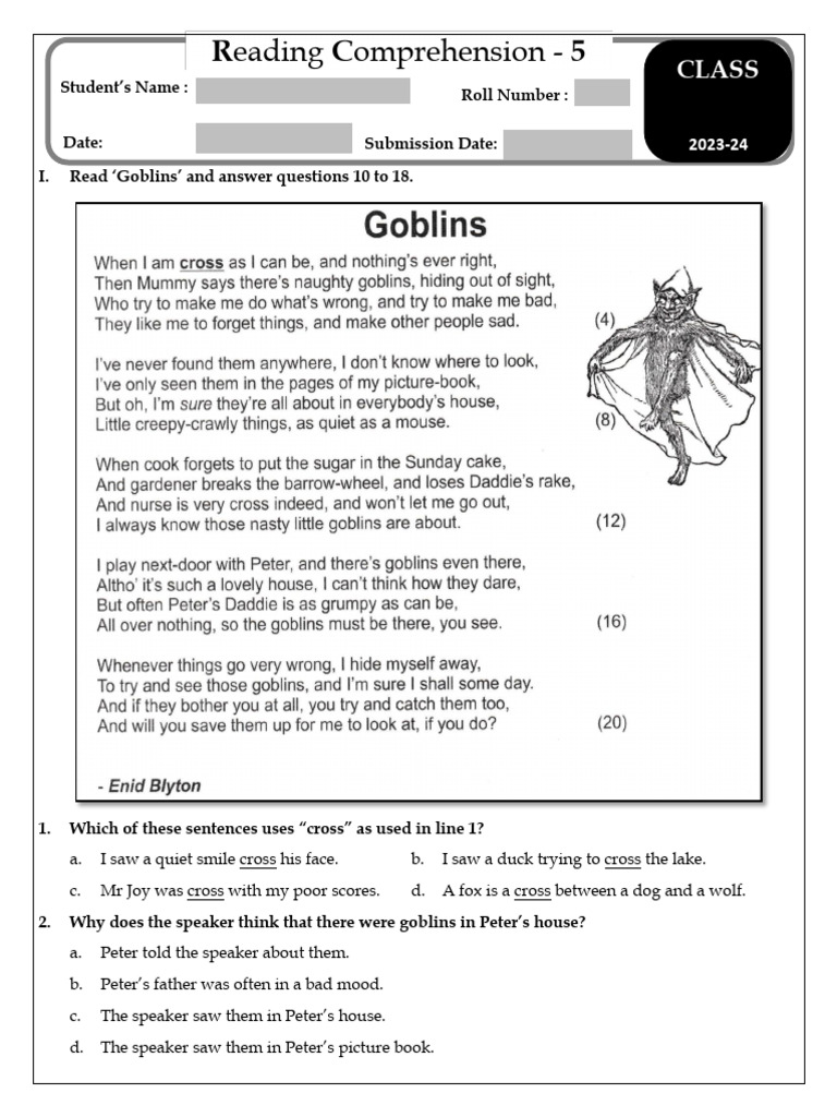 Goblins Reading Comprehension Quiz | PDF