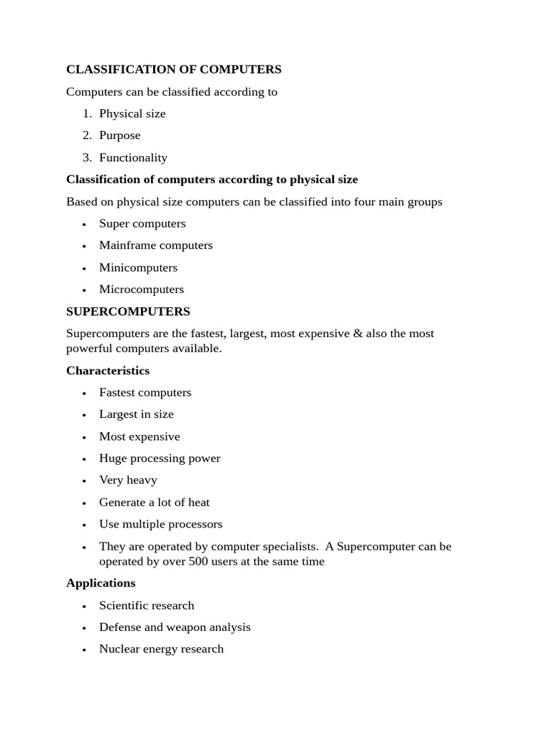 Classification of Computers | PDF | Mainframe Computer | Microcomputers