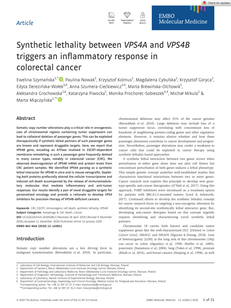 Synthetic Lethality Between VPS4A and VPS4B Triggers An Inflammatory ...
