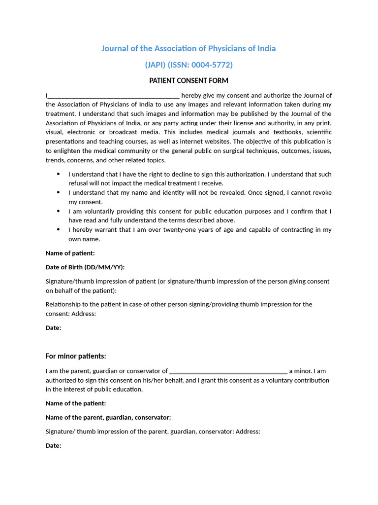 Patient Consent Form for JAPI Publication | PDF