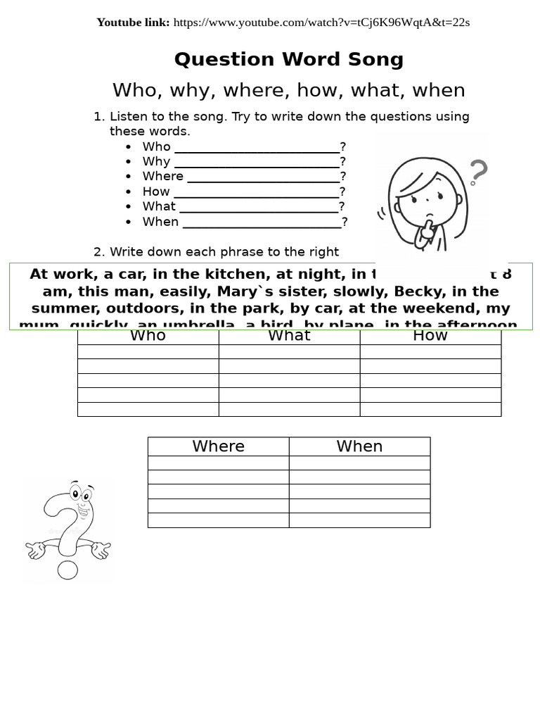 Question Word Song A1a2 Level 158362 | PDF