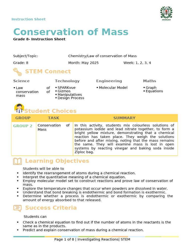 GR8 Is G2 Conservation of Mass May25 Wk1234 FINAL | PDF | Chemical ...