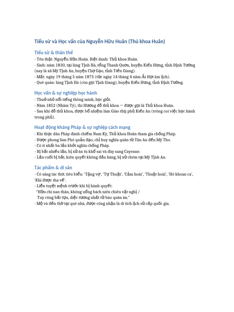 Tieu Su Nguyen Huu Huan | PDF