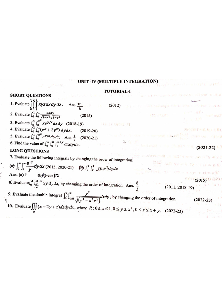 Multiple Integrals PYQ Solutions Engineering Mathematics-1 | PDF
