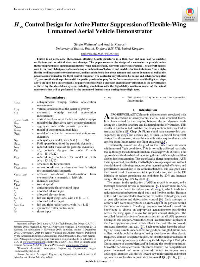 Control Design For Active Flutter Suppression of Flexible-Wing Unmanned ...