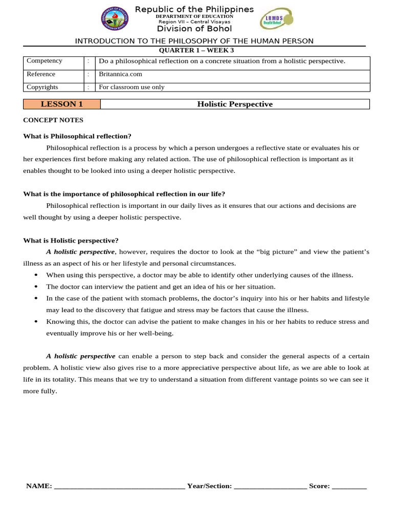 Intro To Philo Q1 Week3 | PDF | Thought | Holism