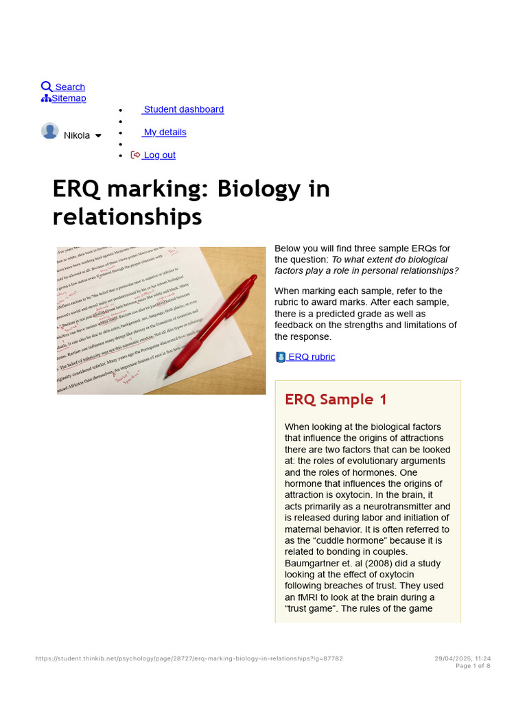 DP Psychology - ERQ Marking - Biology in Relationships | PDF | Odor ...