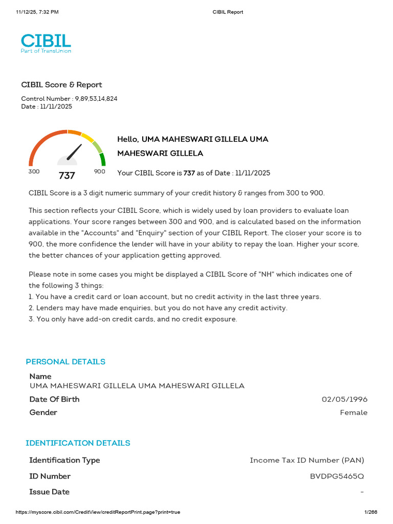Cibil Report | PDF | Credit | Finance & Money Management