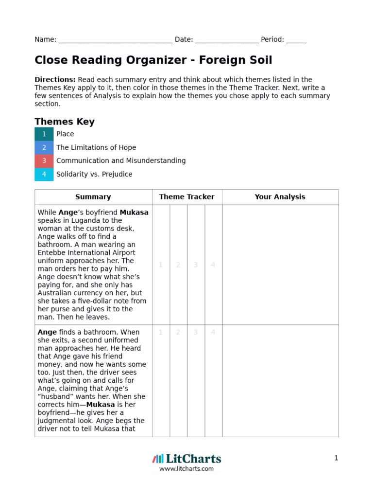 Foreign Soil Reading Organizer | PDF