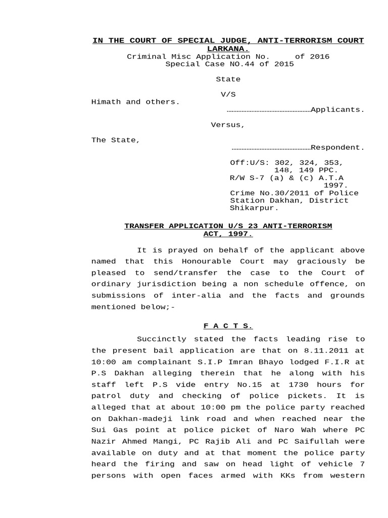 Transfer Application Under Anti-Terrorism Act | PDF | National Security ...