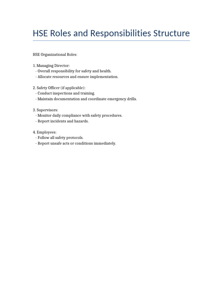HSE Roles and Responsibilities Overview | PDF