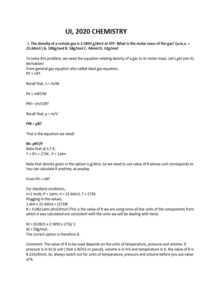 Corrected_UI_'s_year_2020_chemistry_questions_with_answers_and_explanations | PDF | Mole (Unit ...