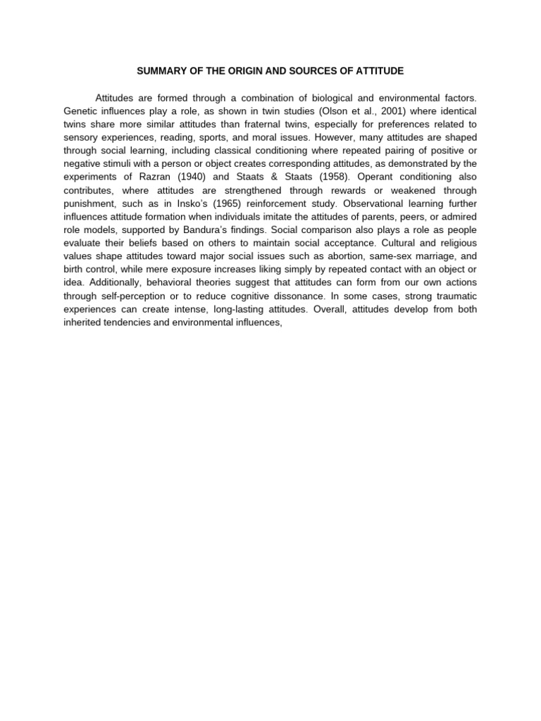 Summary of The Origin and Sources of Attitude | PDF
