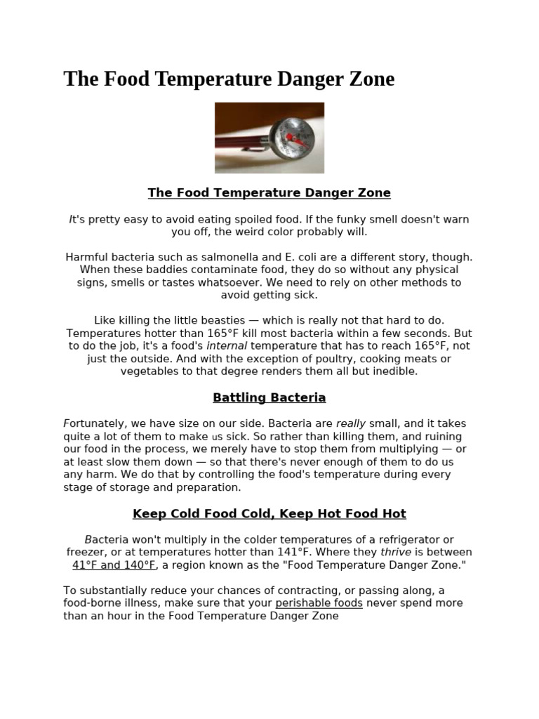 The Food Temperature Danger Zone | PDF