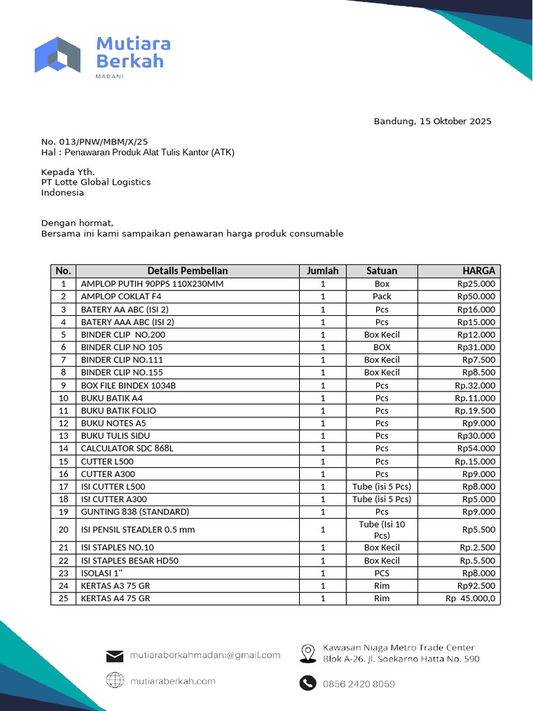 Surat Penawaran Produk Consumable | PDF