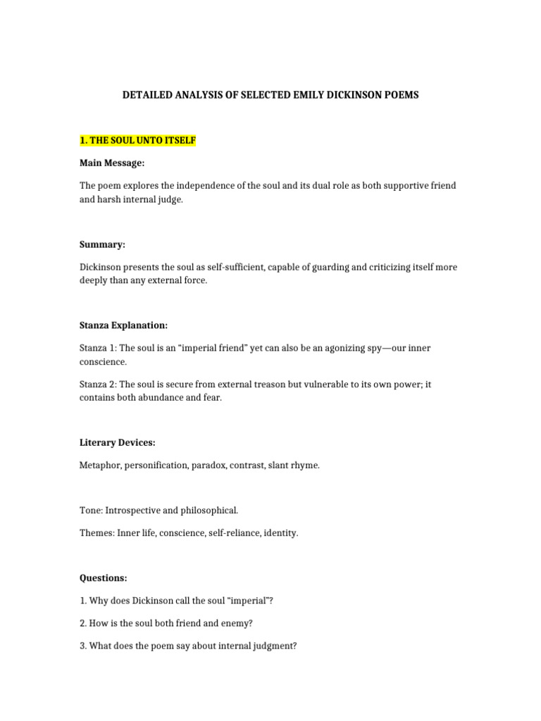 Analysis of Emily Dickinson's Poems | PDF | Poetry