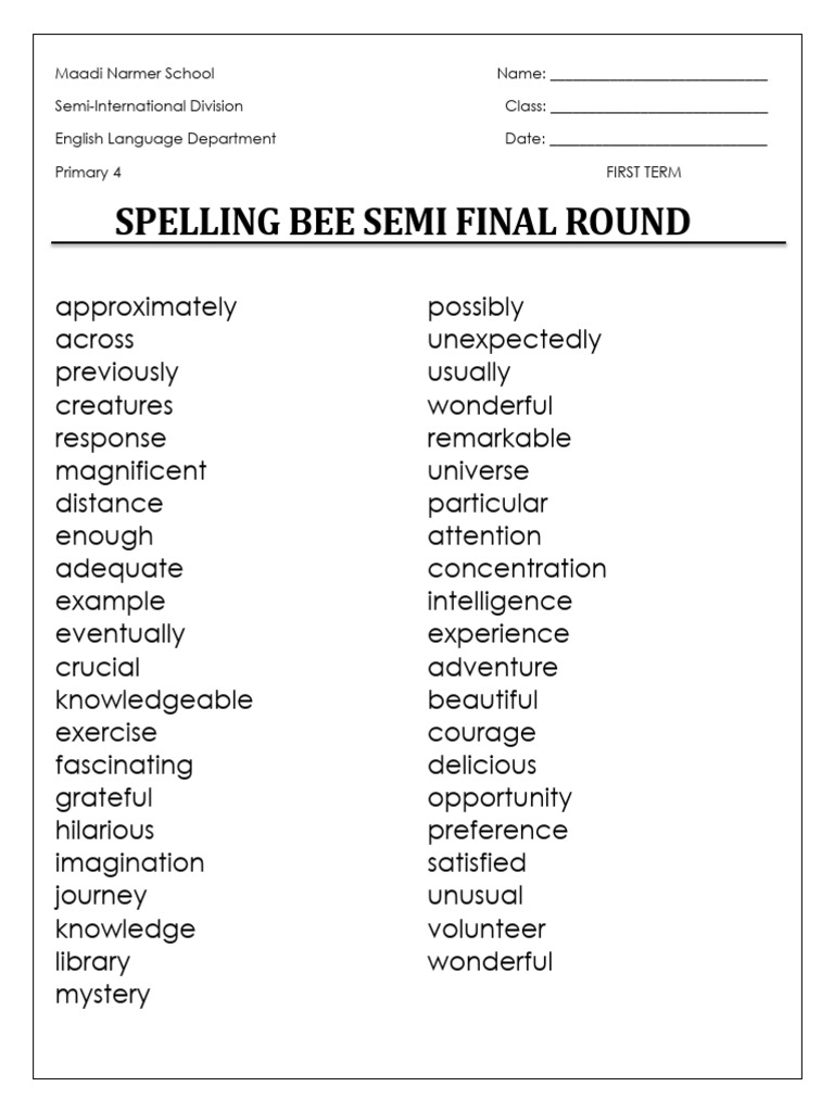 Spelling Bee-Semi Final Round-G4 | PDF