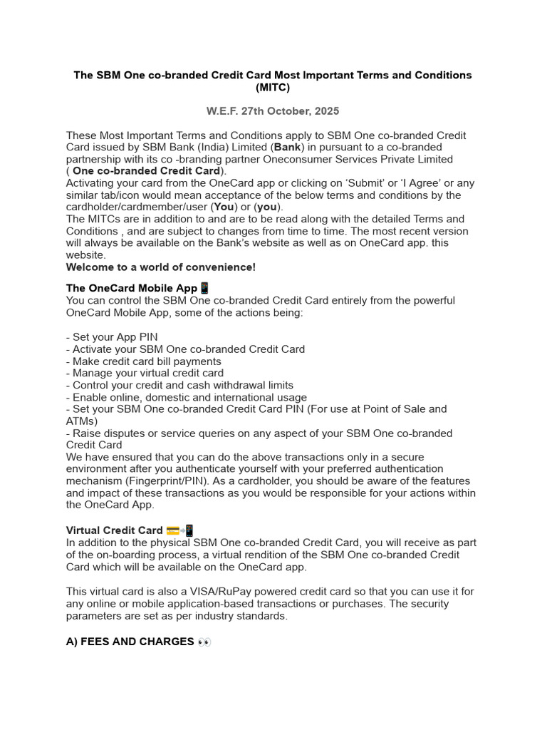 SBM_MITC_1761562550 | PDF | Credit Card | Fee