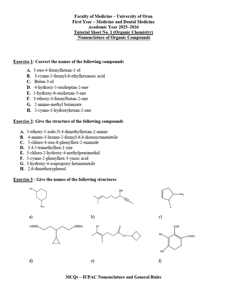 Organic Chemistry Nomenclature Exercises | PDF | Methyl Group | Chemistry