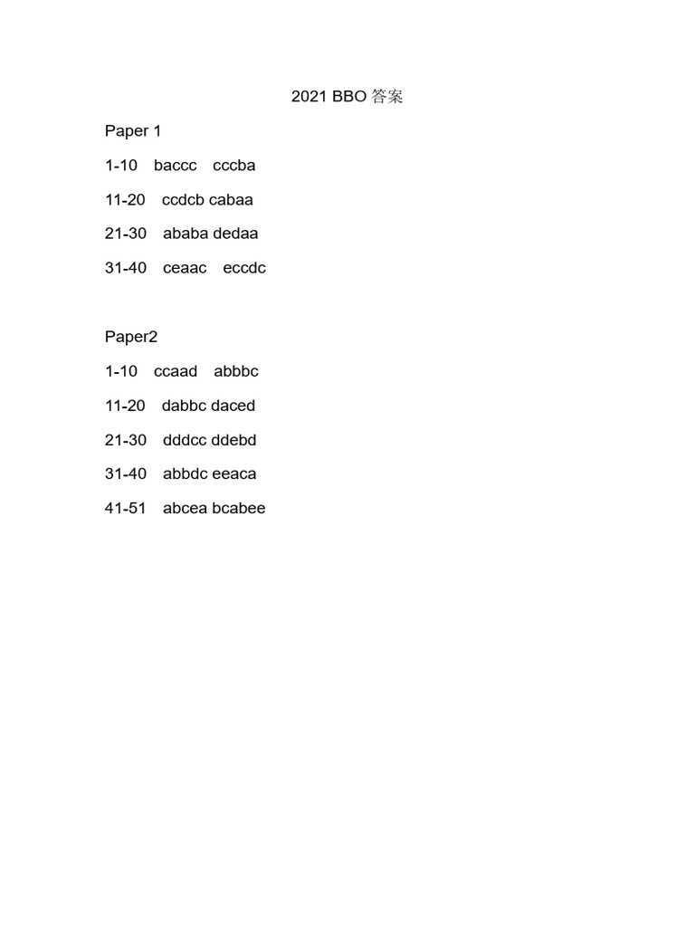 2021 BBO Answers | PDF