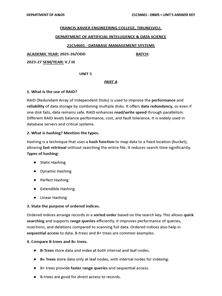 DBMS - Unit 5 | PDF | Database Index | Databases