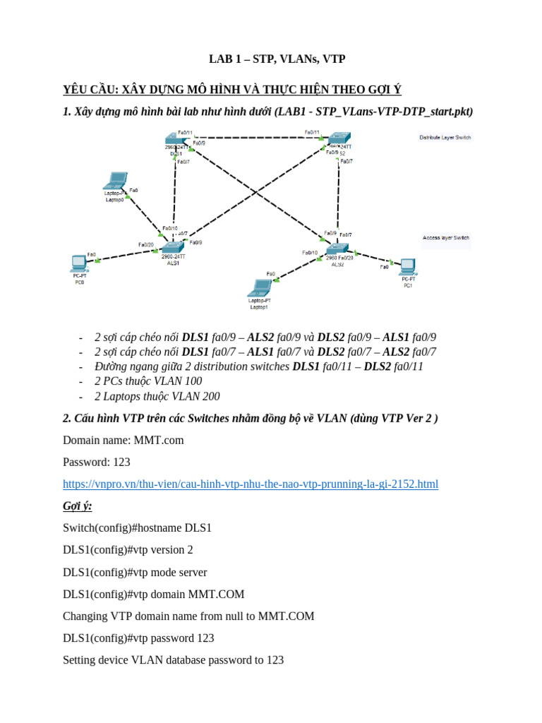 Lab1 - 0 - STP, Vlans, VTP - SV | PDF