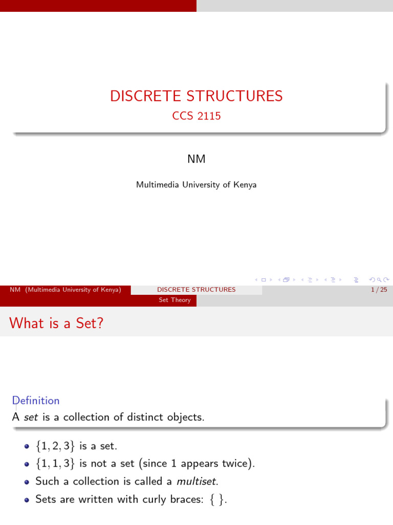 Set Theory Basics in Discrete Structures | PDF | Set (Mathematics ...