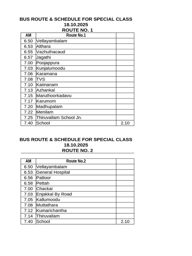 Special Class Bus Route (18.10.25) | PDF