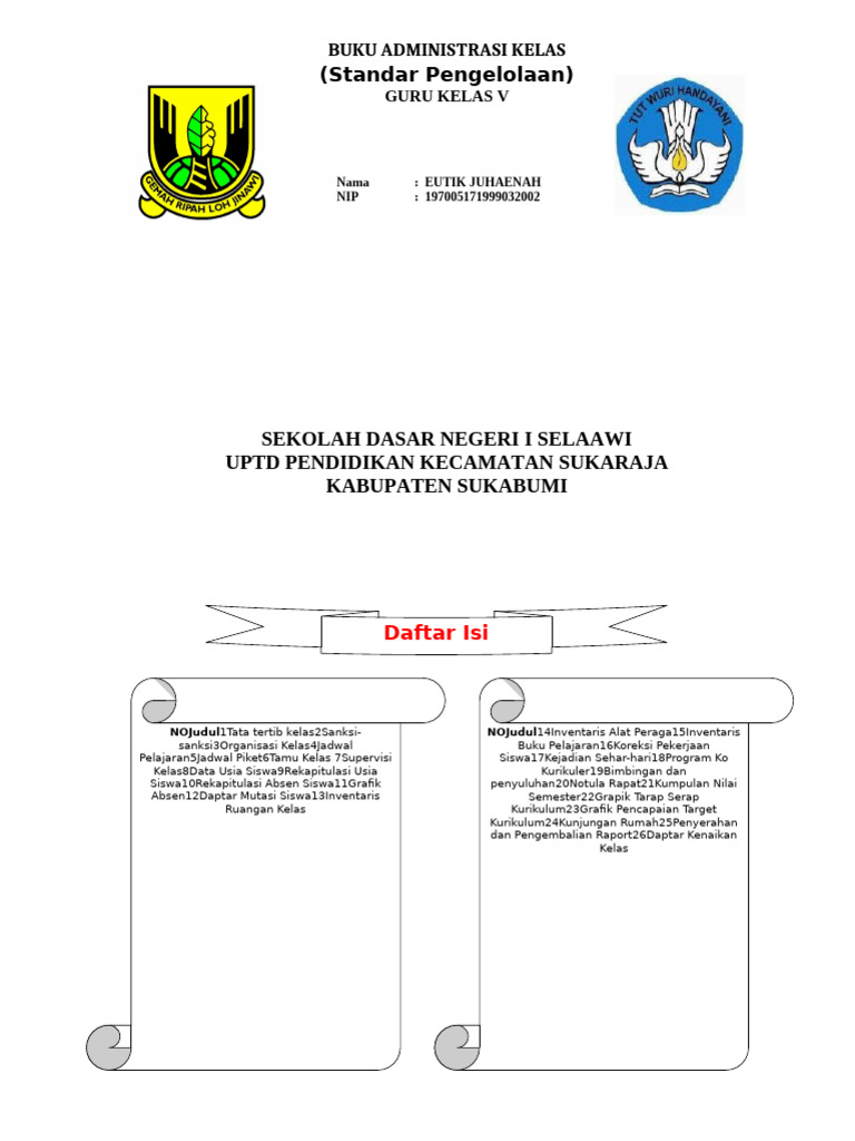Panduan Administrasi Kelas V SD | PDF