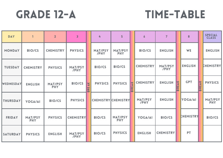 12 Th Timetable1 | PDF