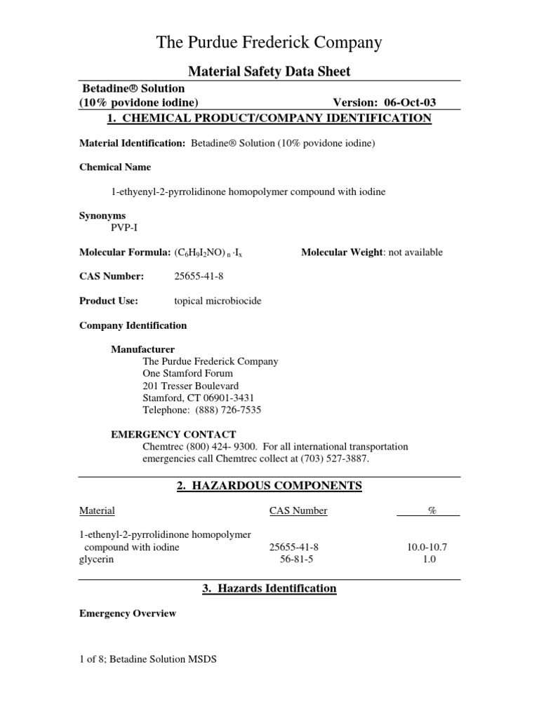 Betadine - MSDS | Iodine | Firefighting