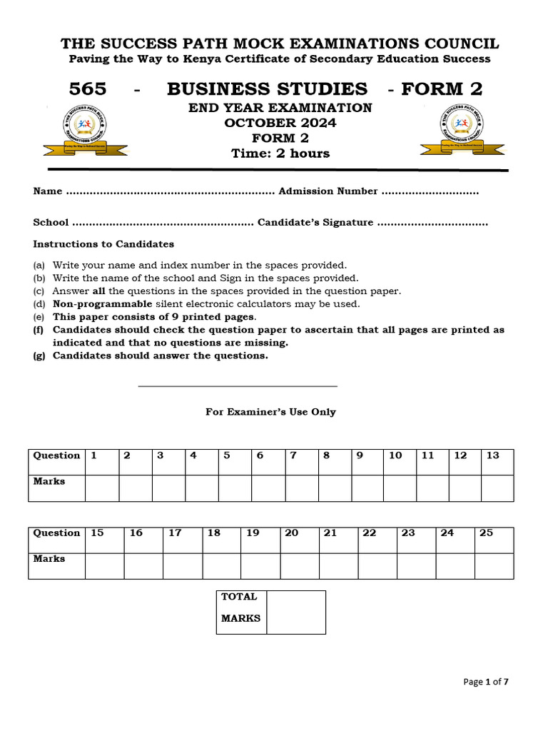 Business Form 2 Qs | PDF | Business | Economies