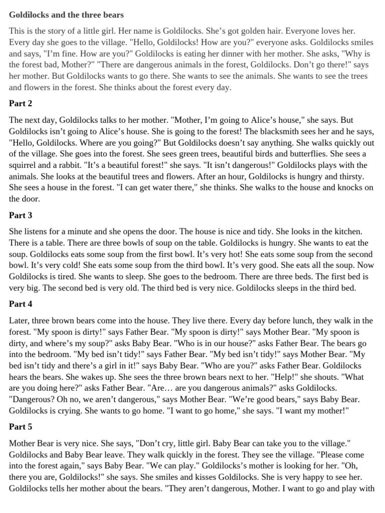 Goldilocks and The Three Bears | PDF | Goldilocks And The Three Bears ...
