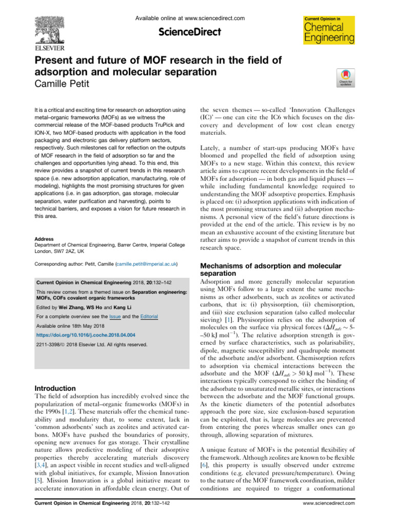 Future Trends in MOF Adsorption Research | PDF | Adsorption | Carbon ...