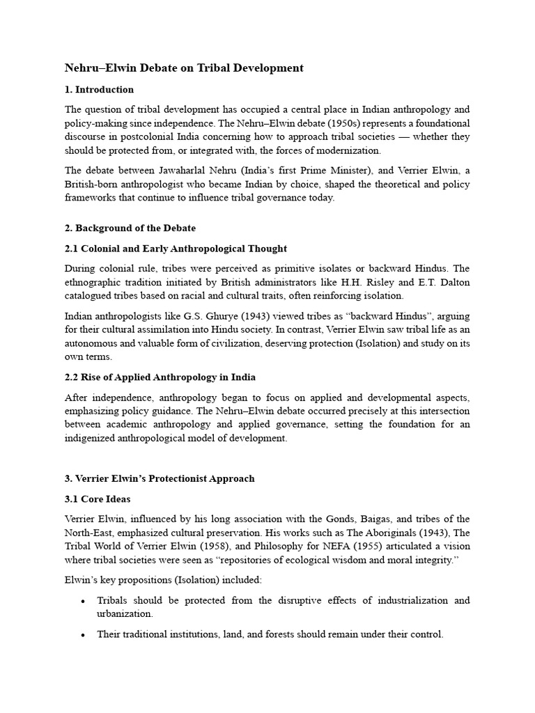 Nehru-Elwin Debate on Tribal Policy | PDF | Anthropology | Tribe