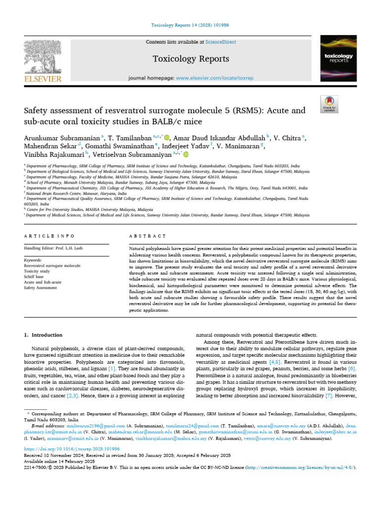 Toxicology Reports Elsevier | PDF | Toxicity | Polyphenol