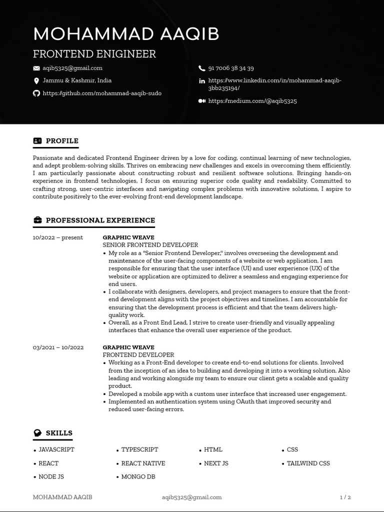 Mohammad Aaqib Resume | PDF | Mobile App | Computer Science