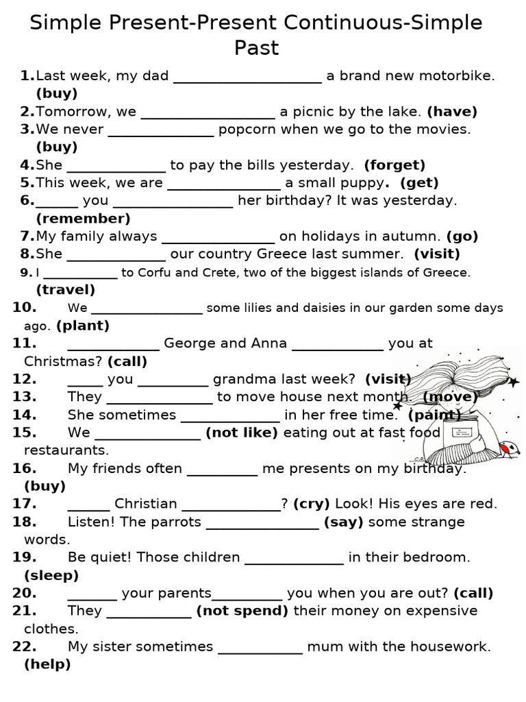 New 30 Questions Mini Test Simple Present Simple Past Past Continuous ...